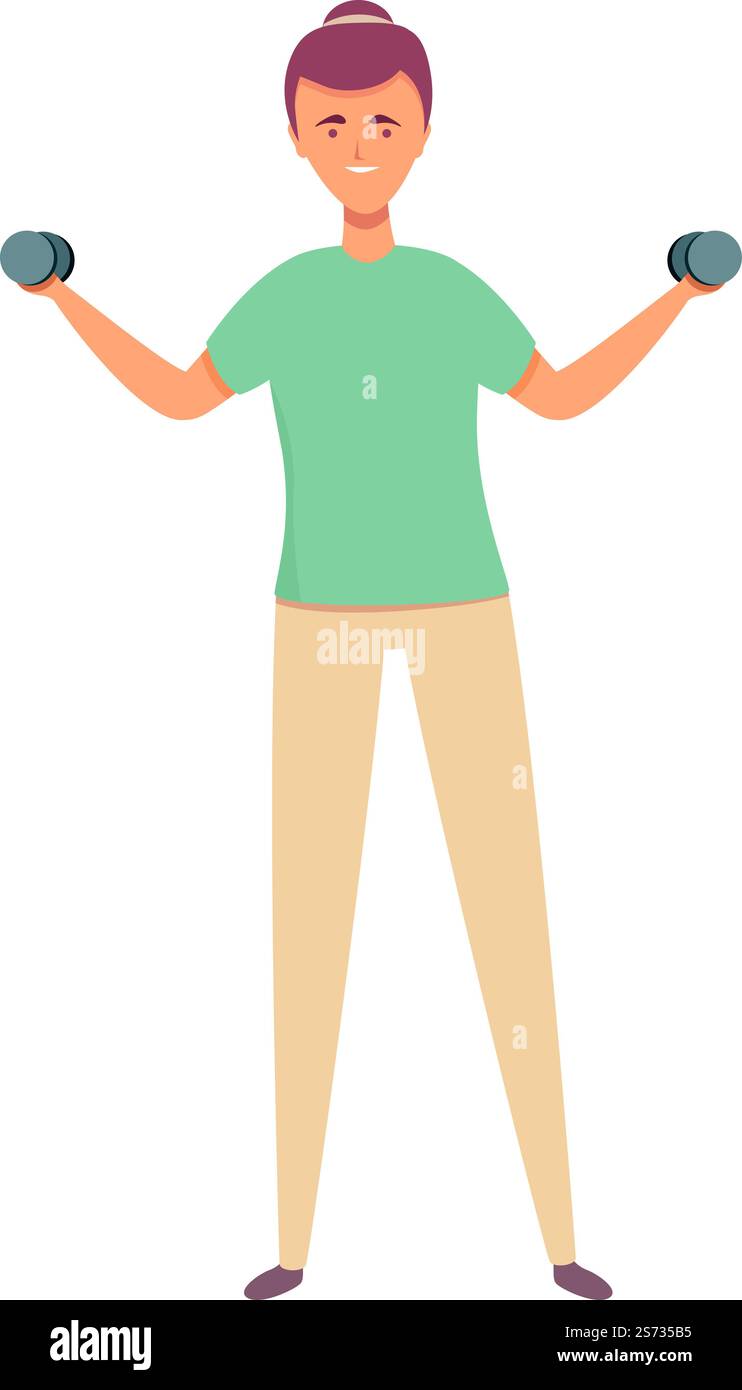 Girl dumbbell training icon cartoon vector. Sport school. Kid education ...