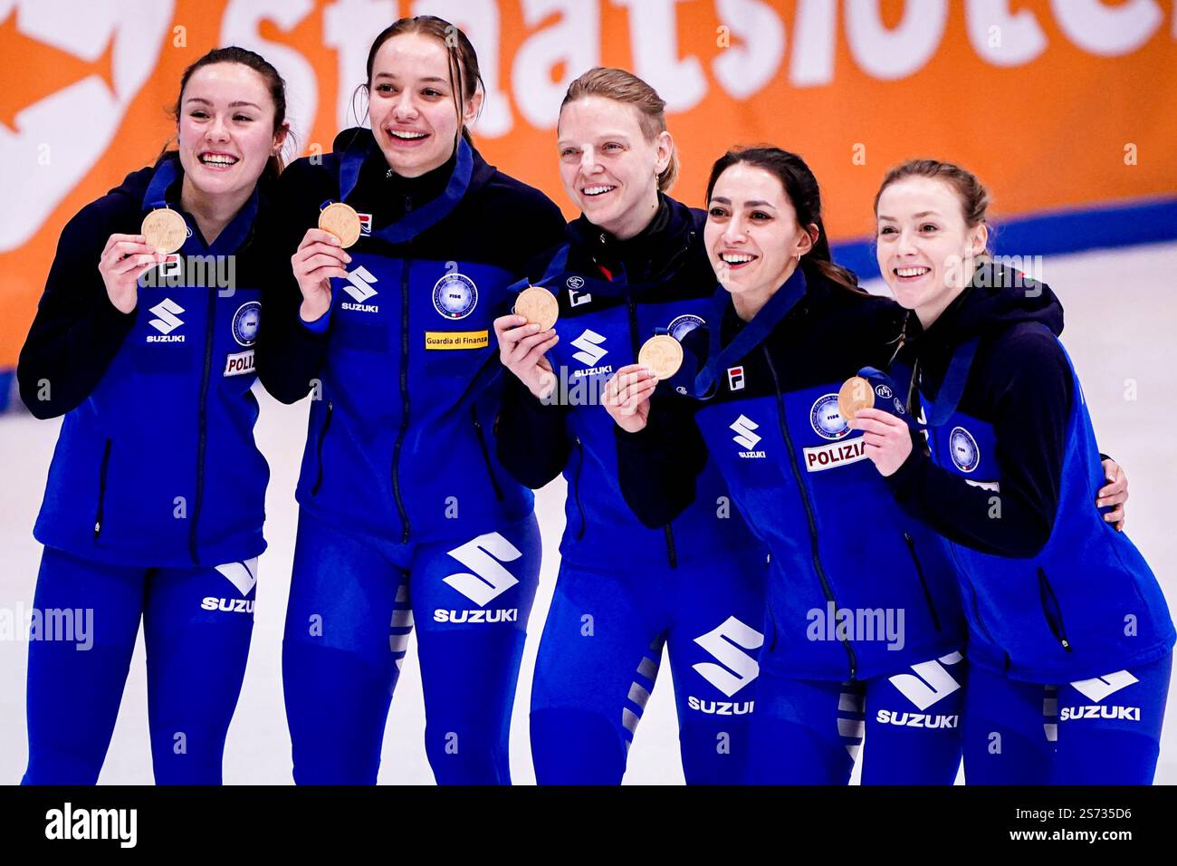 DRESDEN, GERMANY - JANUARY 18: Arianna Fontana of Italy, Chiara Betti of Italy, Gloria Ioriatti ...
