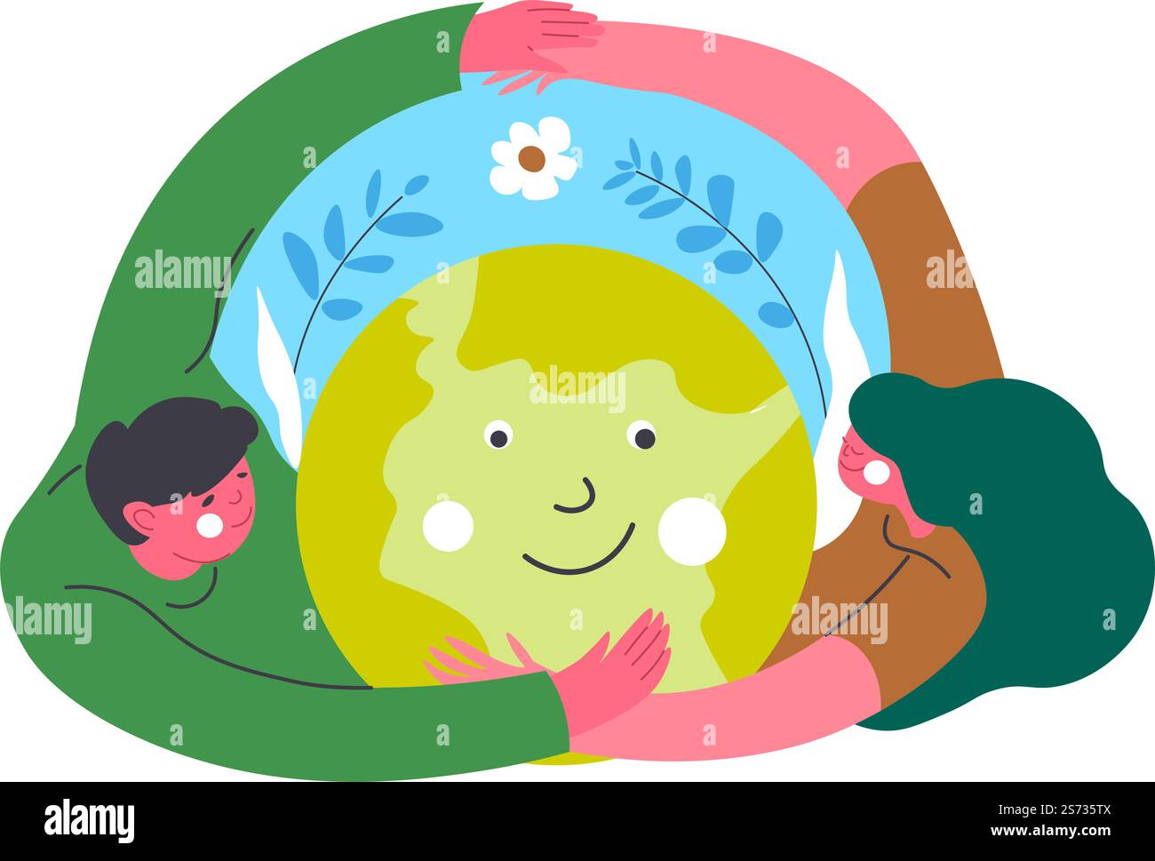 People care for nature of planet earth, man and woman hugging globe ...