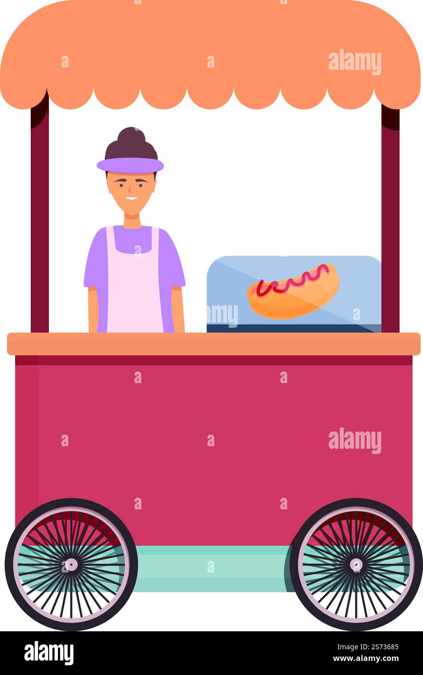 Service hot dog cart icon cartoon vector. Food stand. Vendor market ...