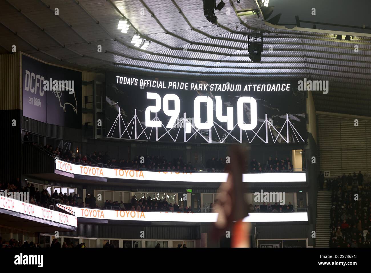 The stadiums big screen displays the match attendance during the Sky ...