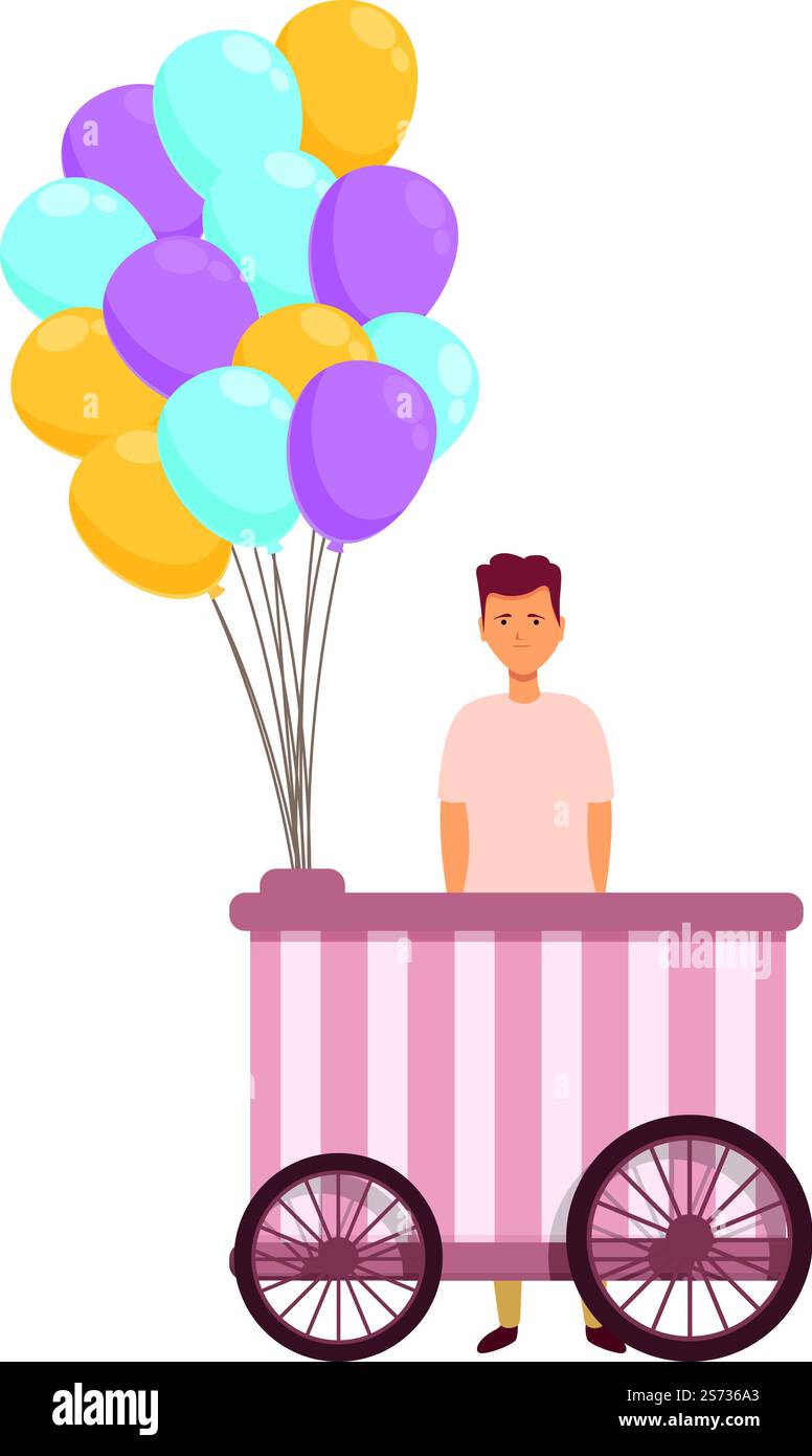 Cart balloon seller icon cartoon vector. Street selling. Park man. Cart ...