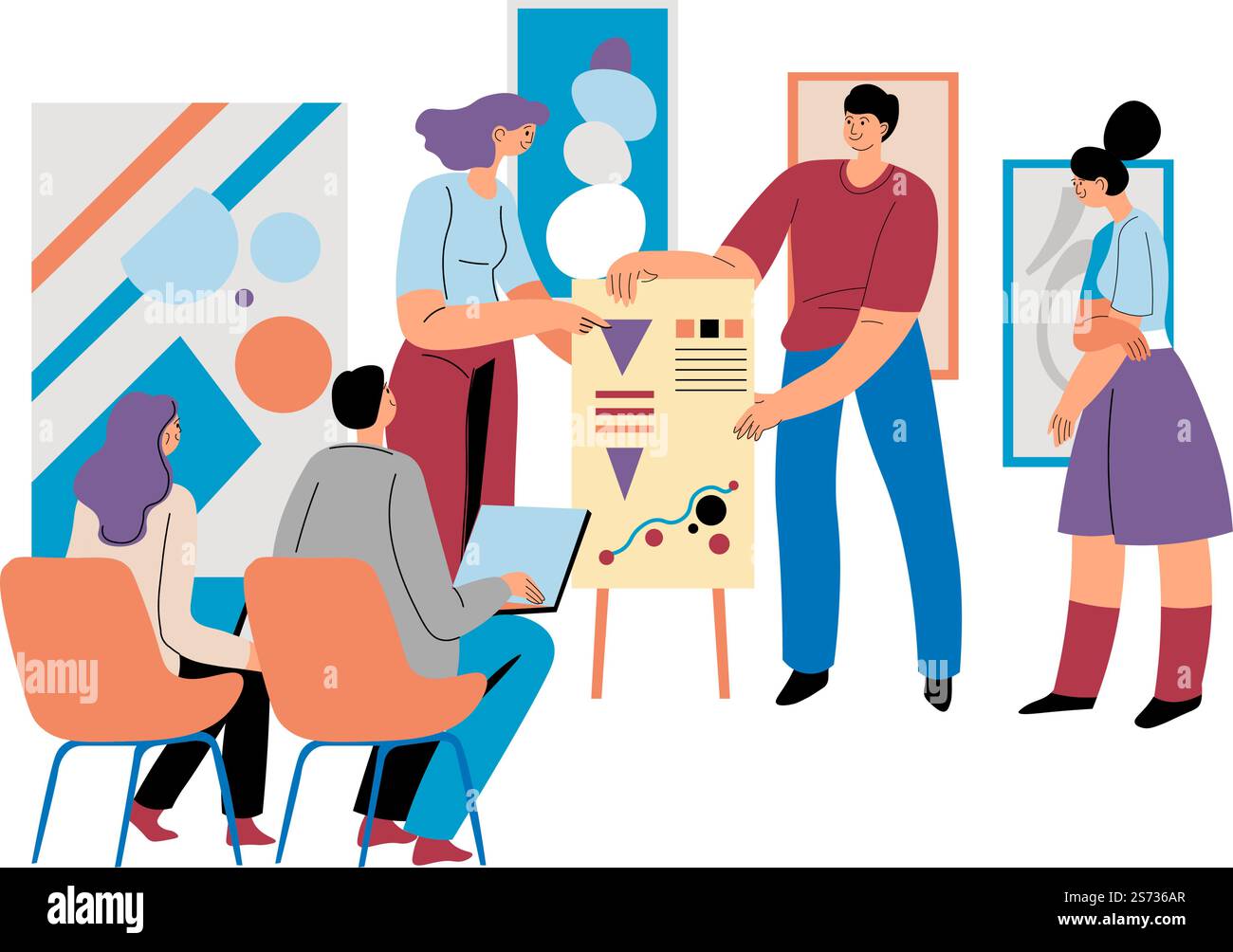 People at work showing presentation or business plant, report of ...