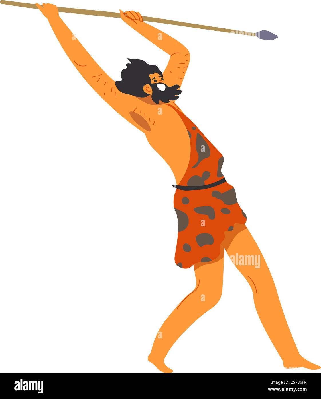 Ancient bearded man with spear for hunting and surviving. Isolated male ...