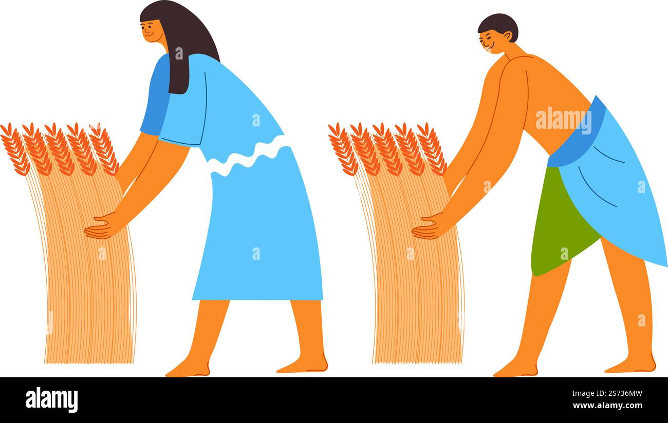 Farming ancient egyptians working on field, growing and harvesting ...