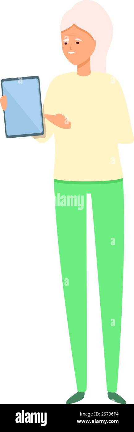 Grandma show tablet icon cartoon vector. Old people. Senior computer ...