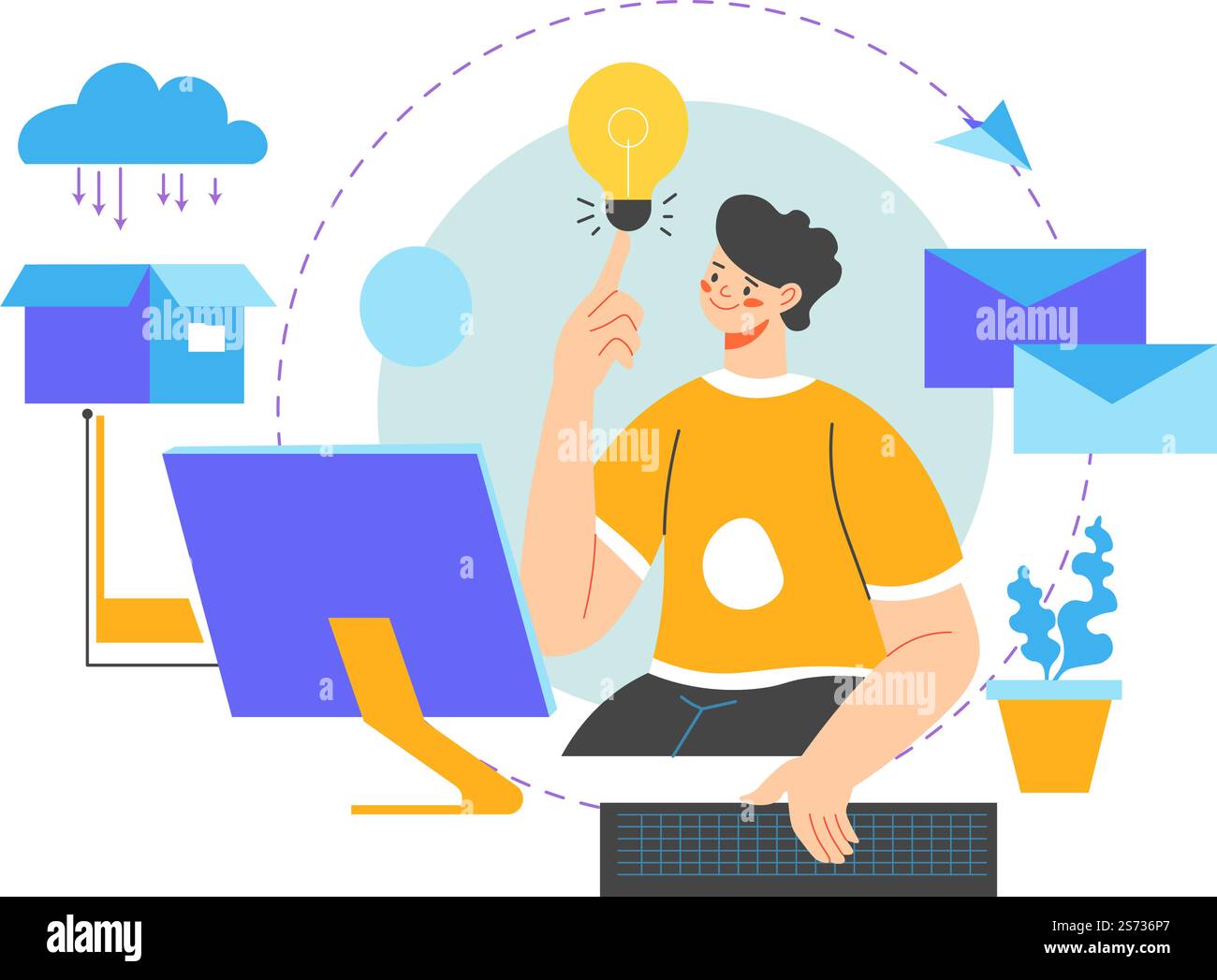 Brainstorming and creative thinking, implementing innovative ideas for business. Man with ...