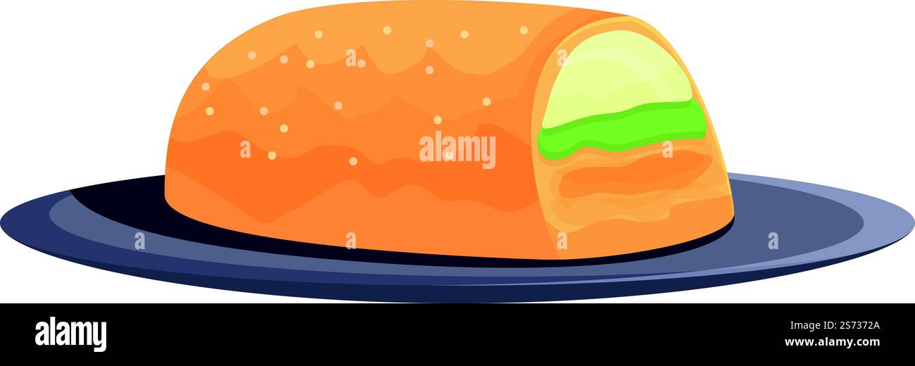 Dish roll icon cartoon vector. Food cuisine. Sauce menu. Dish roll icon ...