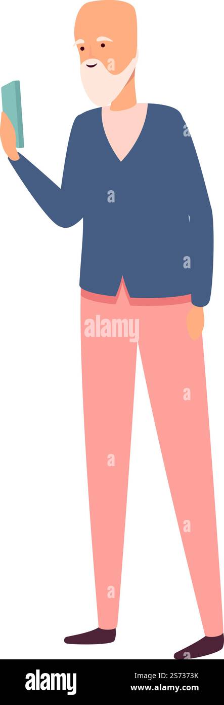 Elder use video call icon cartoon vector. Old person. Mobile senior ...