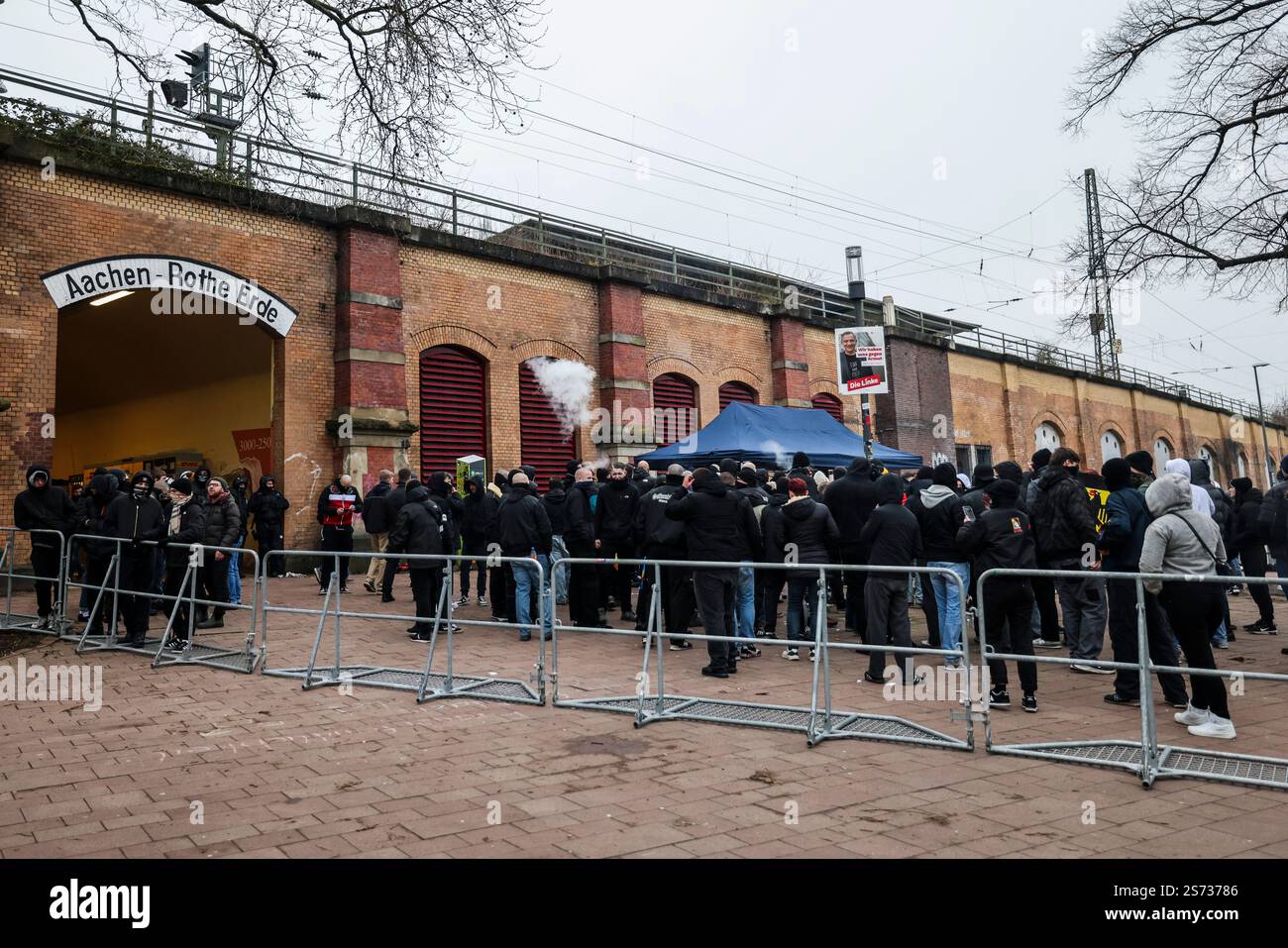 18 January 2025, North Rhine-Westphalia, Aachen: Participants in the right-wing demonstration at ...