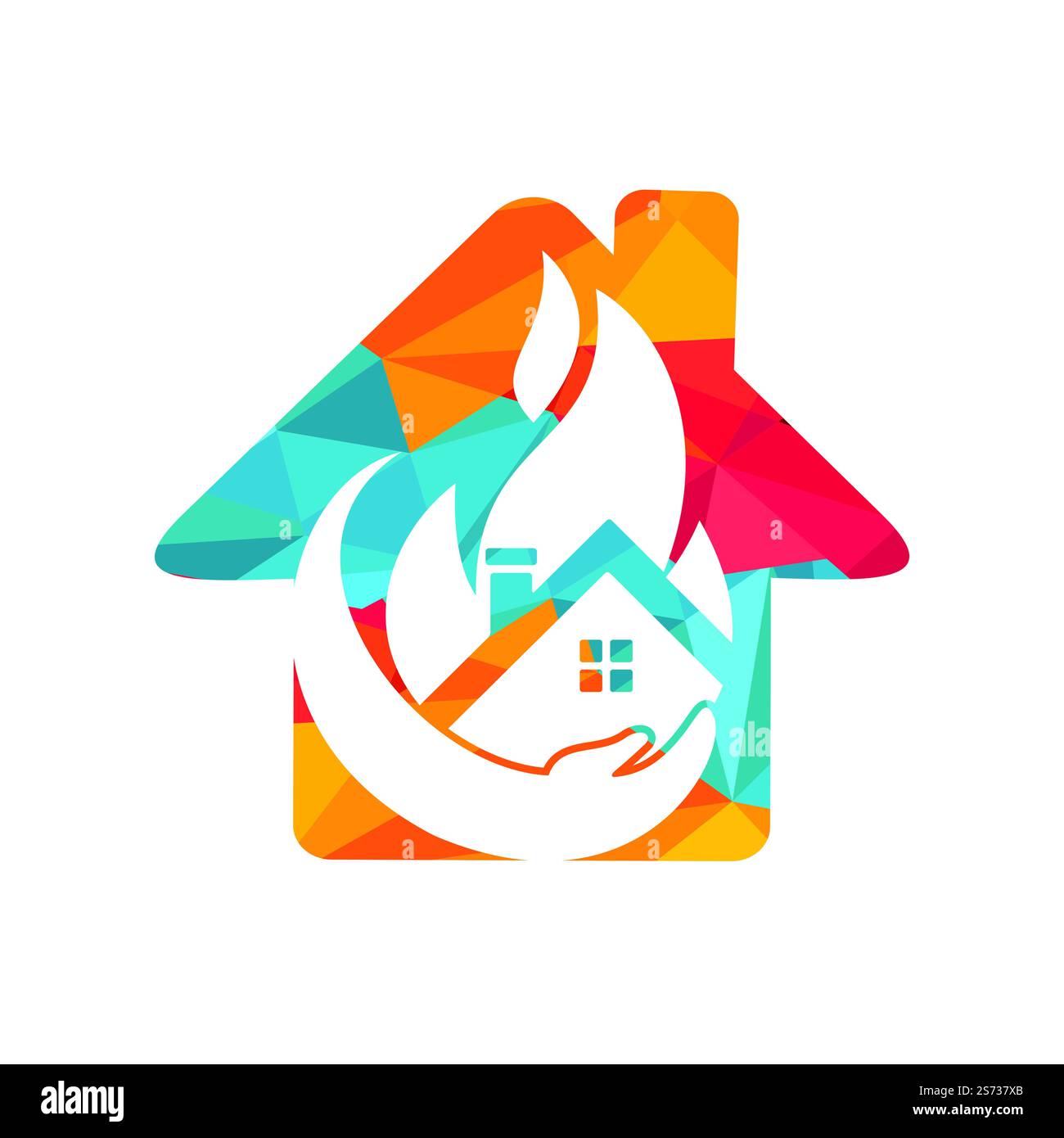 Home insurance vector logo concept. Hand with fire and home icon logo ...