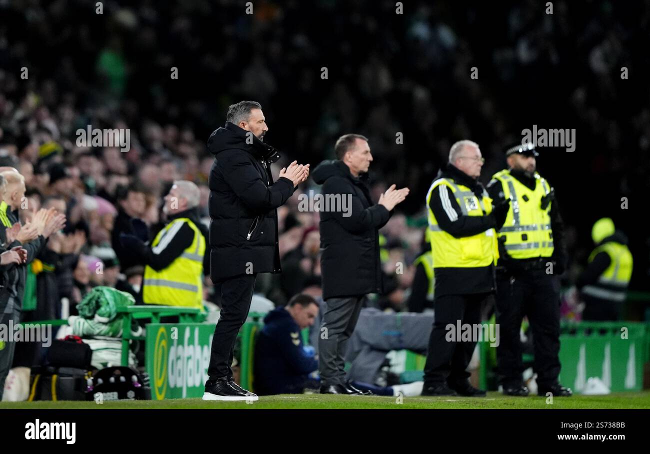 Kilmarnock manager Derek McInnes (left) and Celtic manager Brendan ...