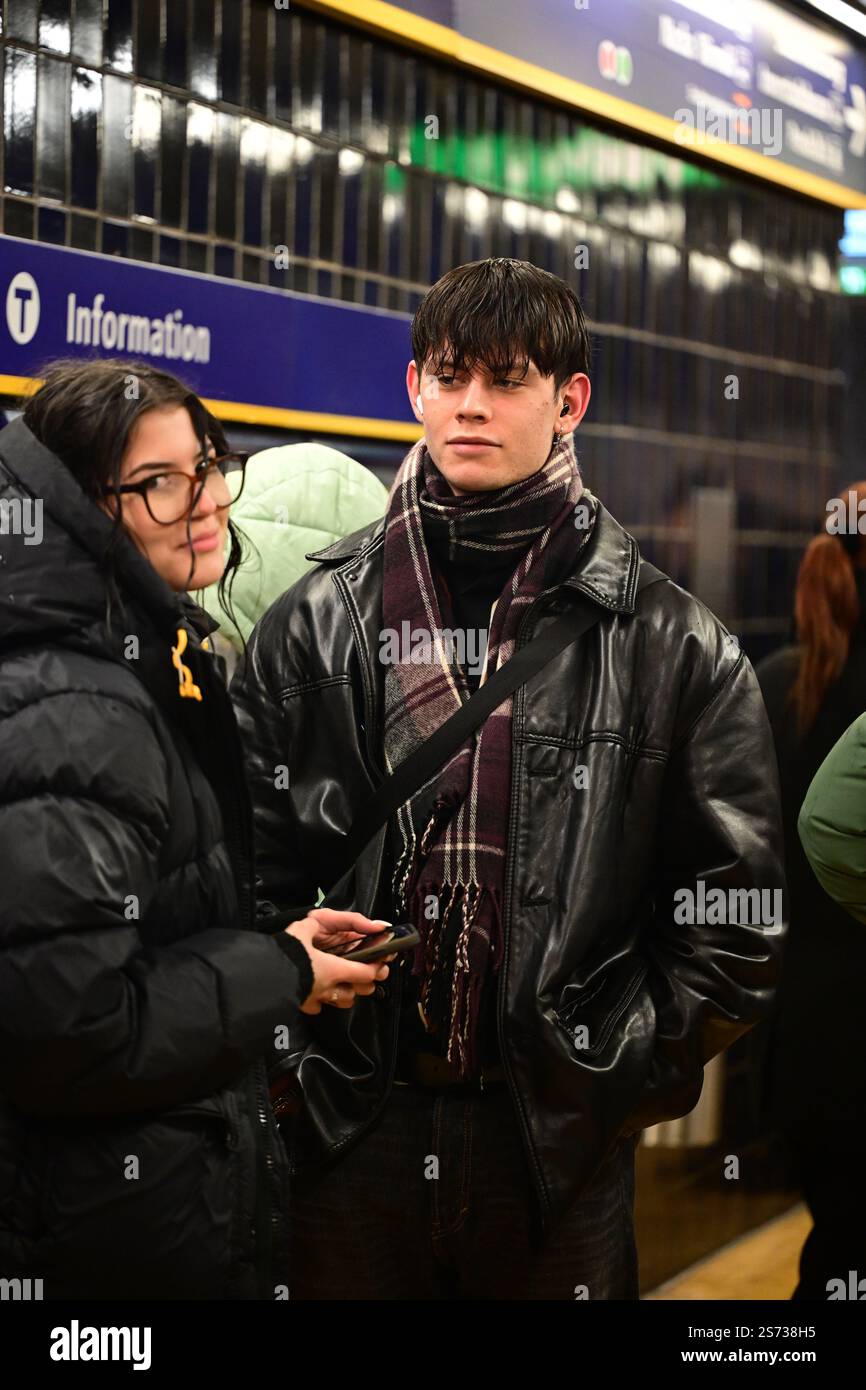 Stockholm, Uppland, Sweden. January 1 2025. People in a crowded subway ...