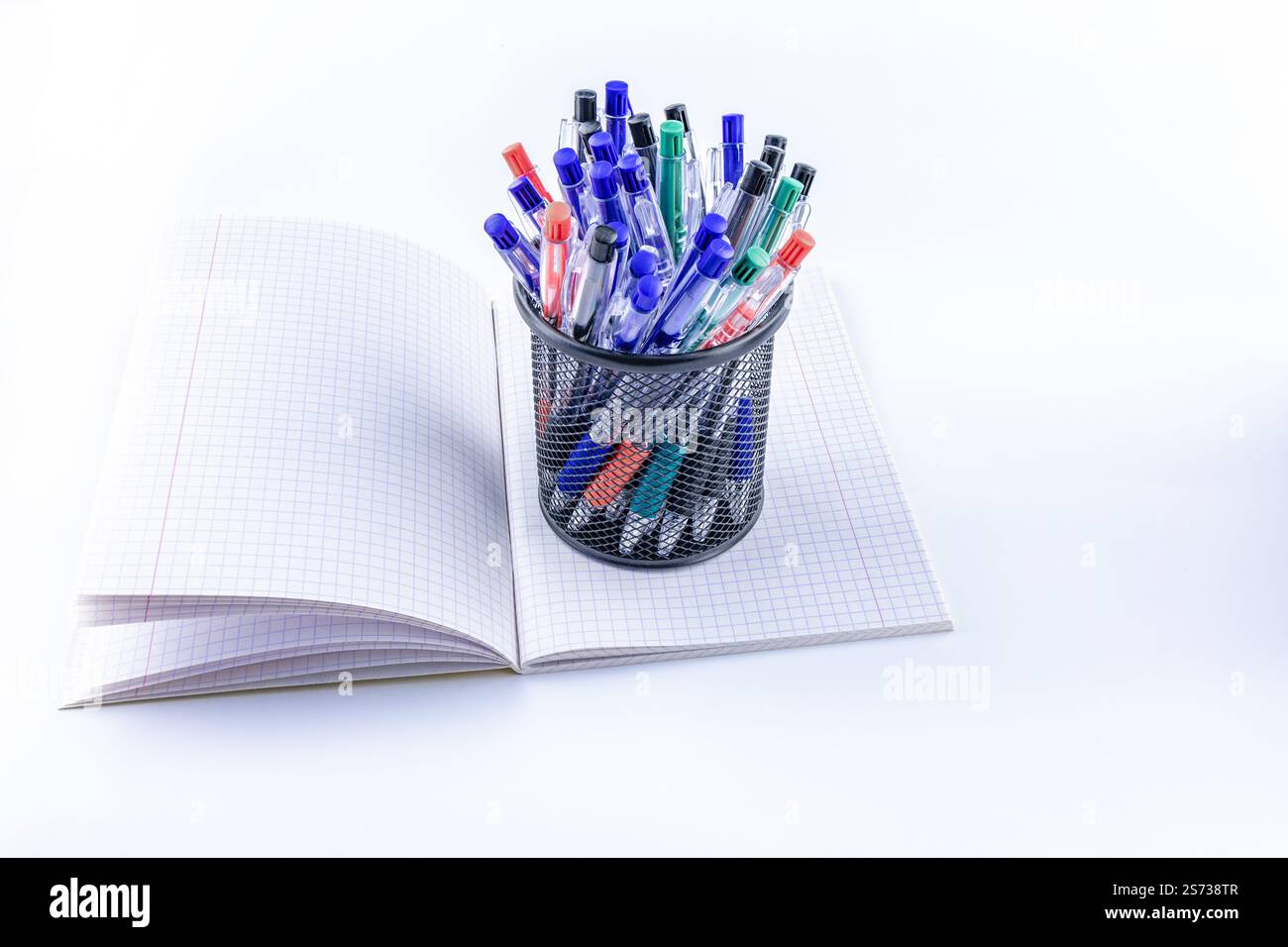 Pen box, organizer for school supplies on a white background on the ...