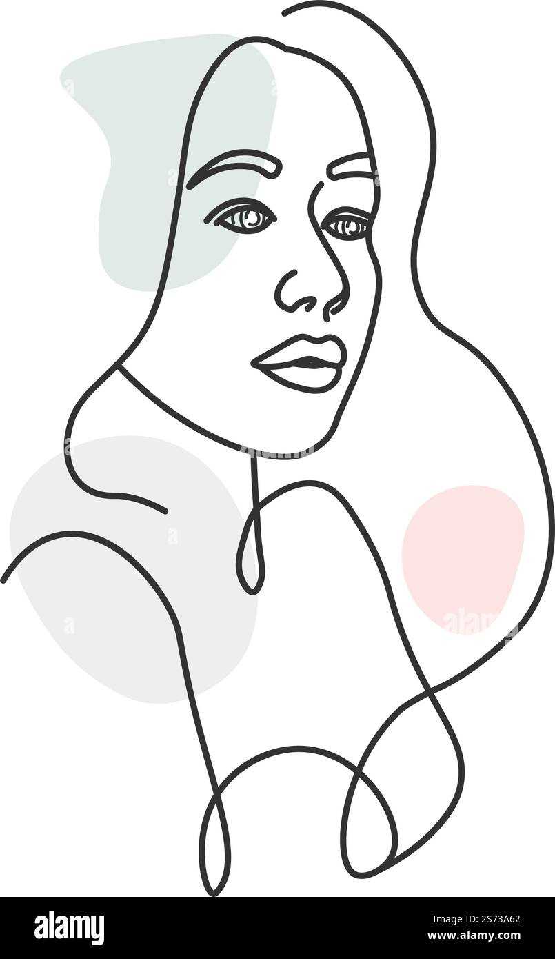 Female character looking aside, isolated portrait of girl. Woman line ...