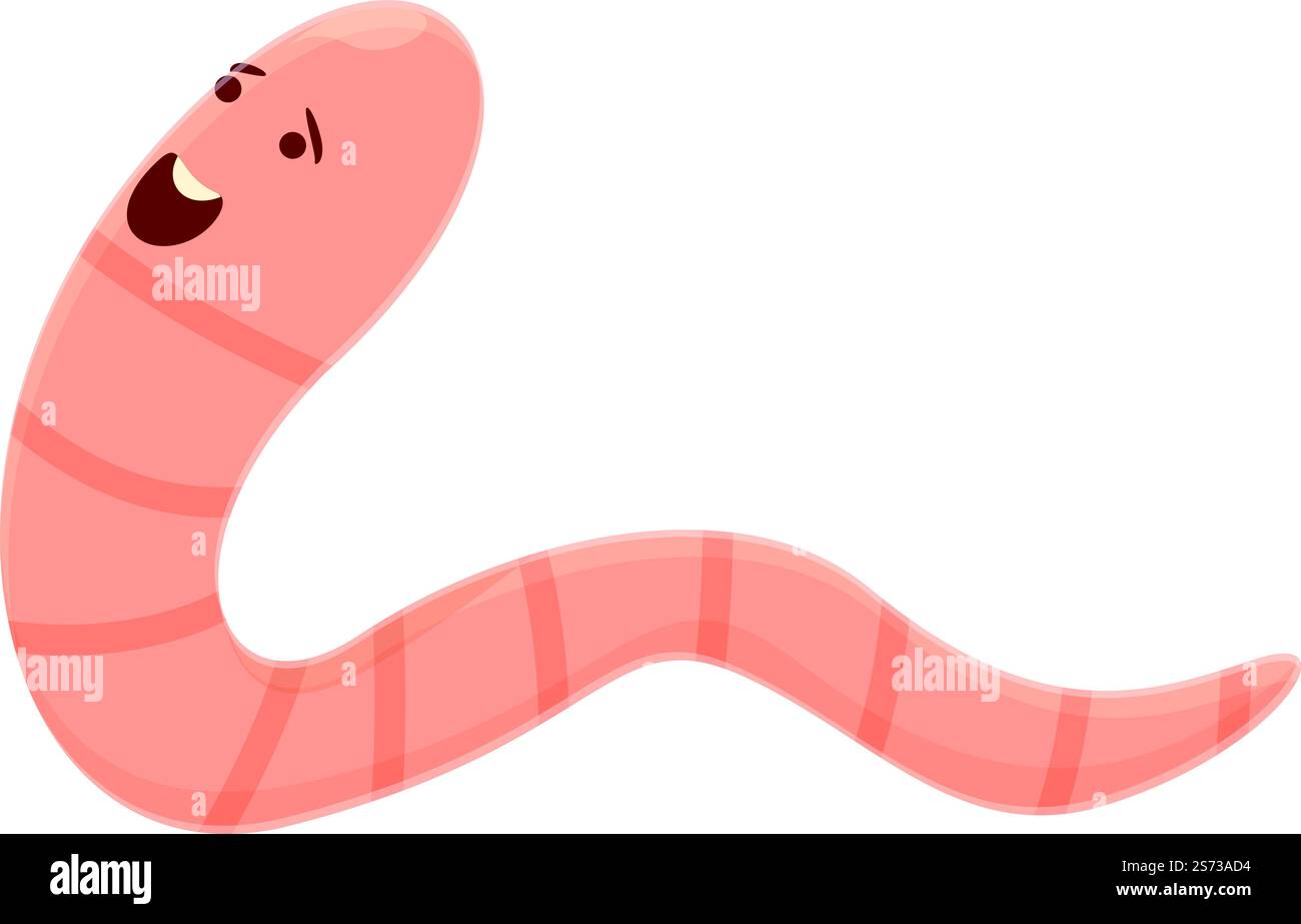 Happy worm icon cartoon vector. Pink mascot. Soil compost. Happy worm ...