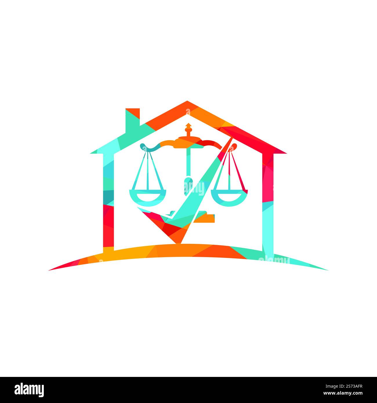 Law firm vector logo design. Law scale and check sign with home icon ...
