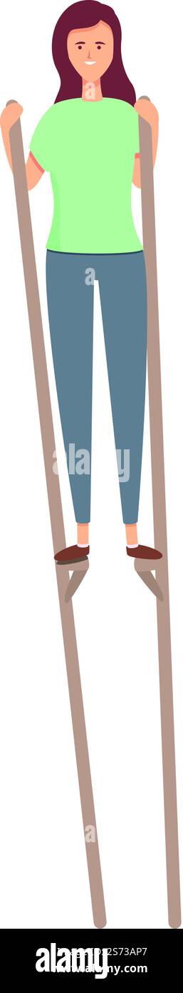 Girl stilt icon cartoon vector. Circus walker. Street leg. Girl stilt ...