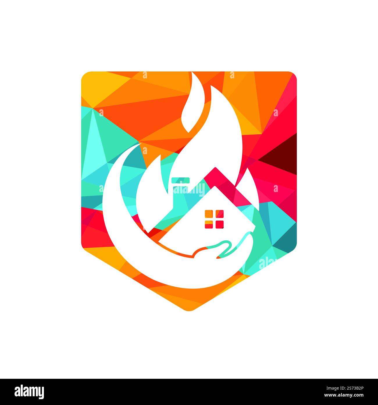 Home insurance vector logo concept. Hand with fire and home icon logo ...