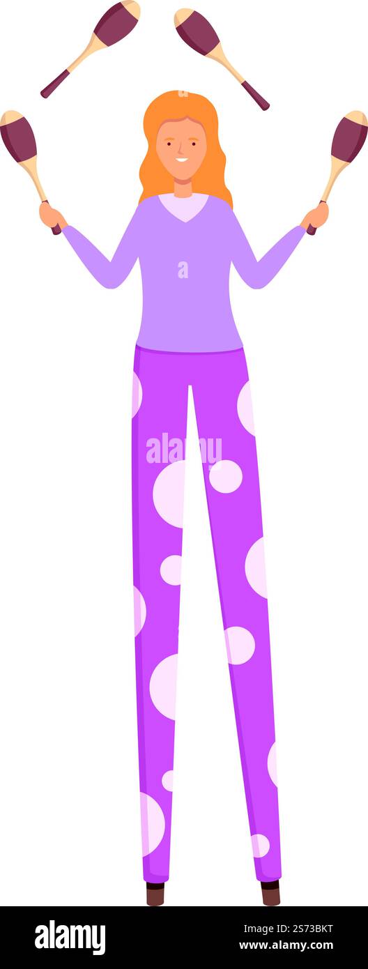 Circus girl walker icon cartoon vector. Clown street. Festival artist ...