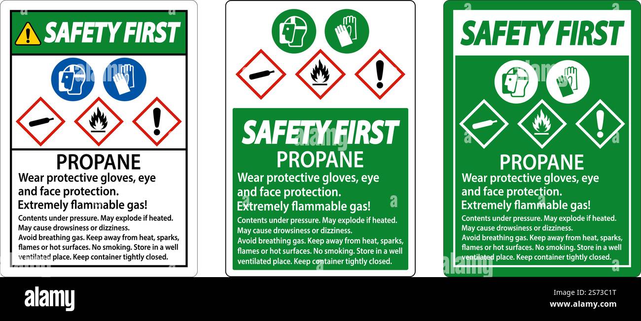 Safety First Propane Flammable Gas PPE GHS Sign Stock Vector Image ...
