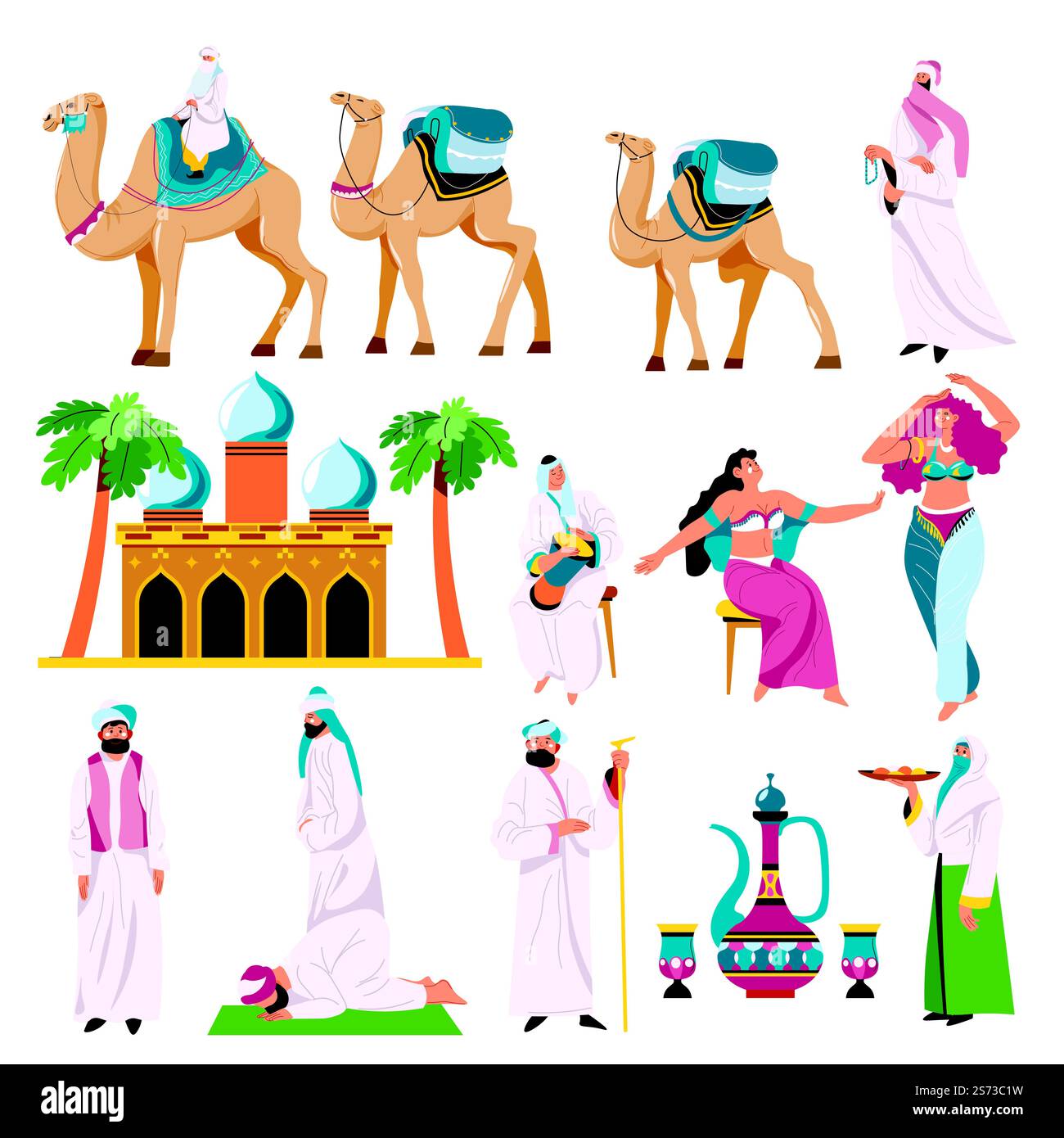 Culture of Araby, Arabic countries and traditions. Dancers and sheikh ...