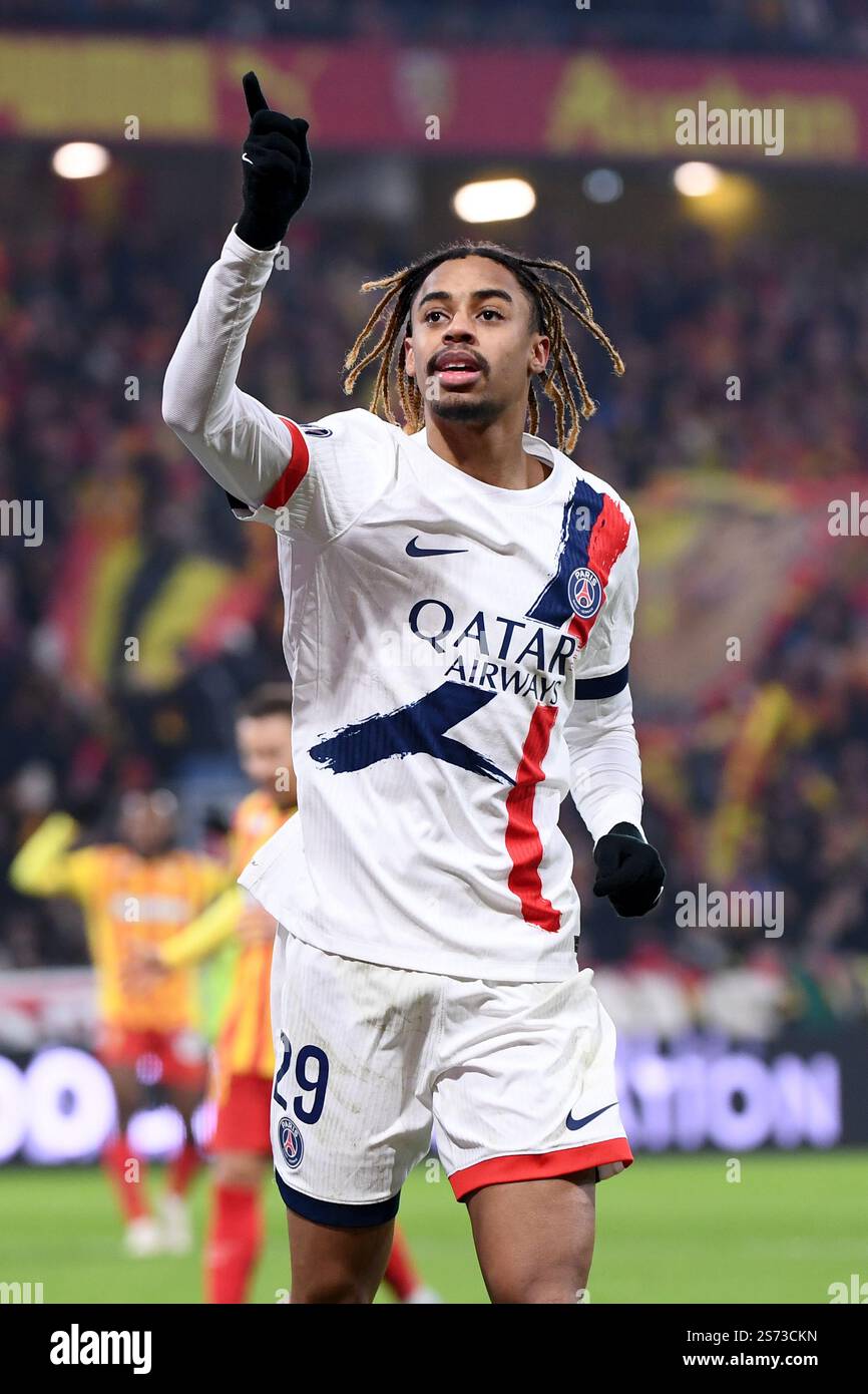Lens, France. 18th Jan 2025. 29 Bradley BARCOLA (psg) during the Ligue ...