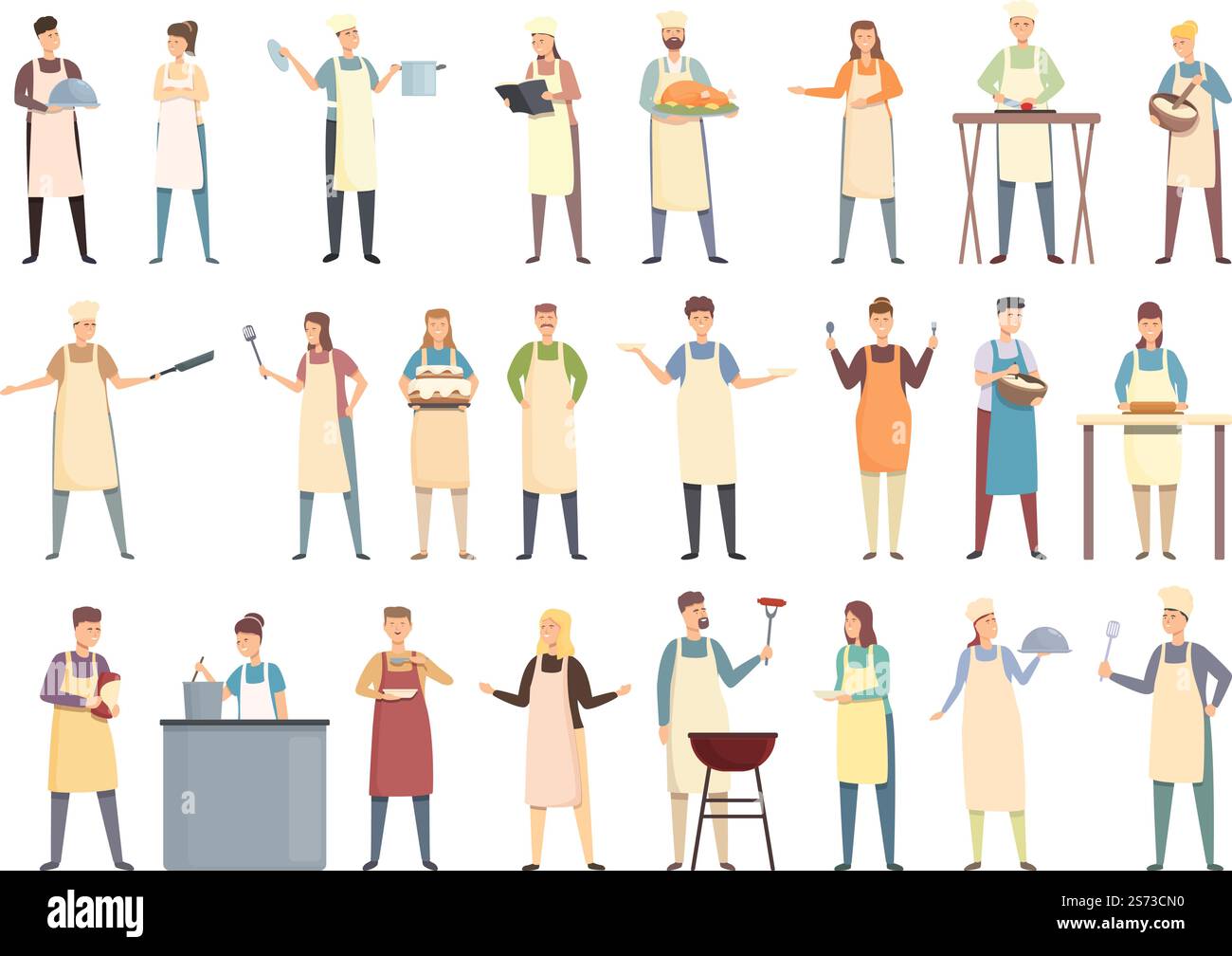 Couples cook icons set cartoon vector. Apron chef. Woman smile. Couples ...