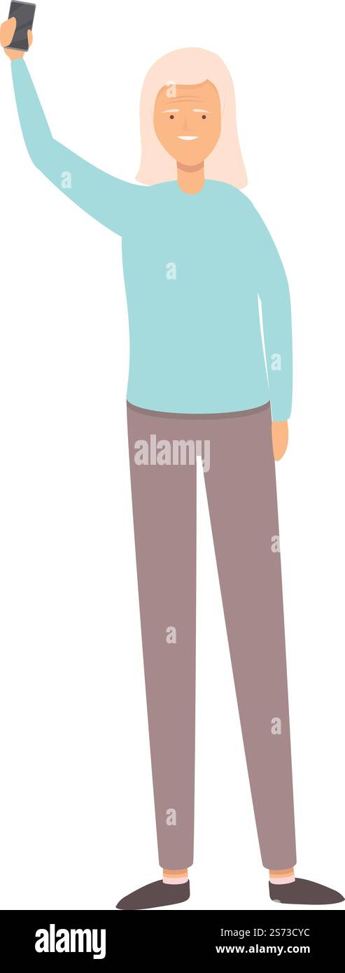 Social phone hi icon cartoon vector. Old person. Mobile person. Social ...