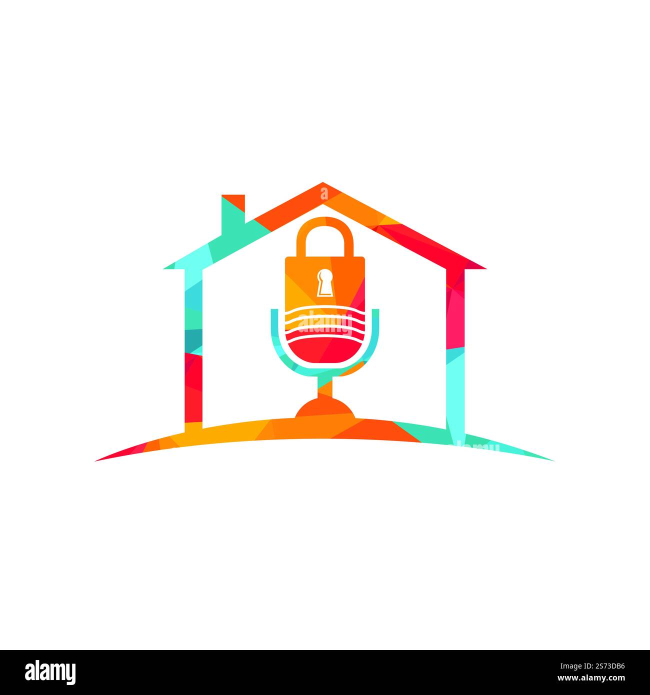 Safe podcast vector logo design. Padlock and mic with home icon vector ...