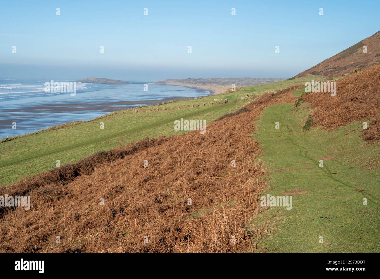The solifluction terrace at the foot of Rhossili Down and Rossili Bay ...