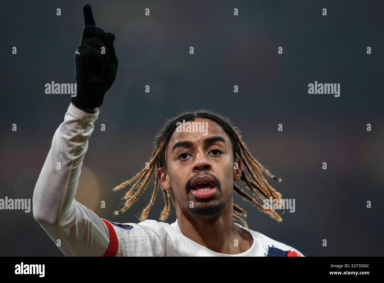 PSG's Bradley Barcola celebrates after he scored his side's second goal ...