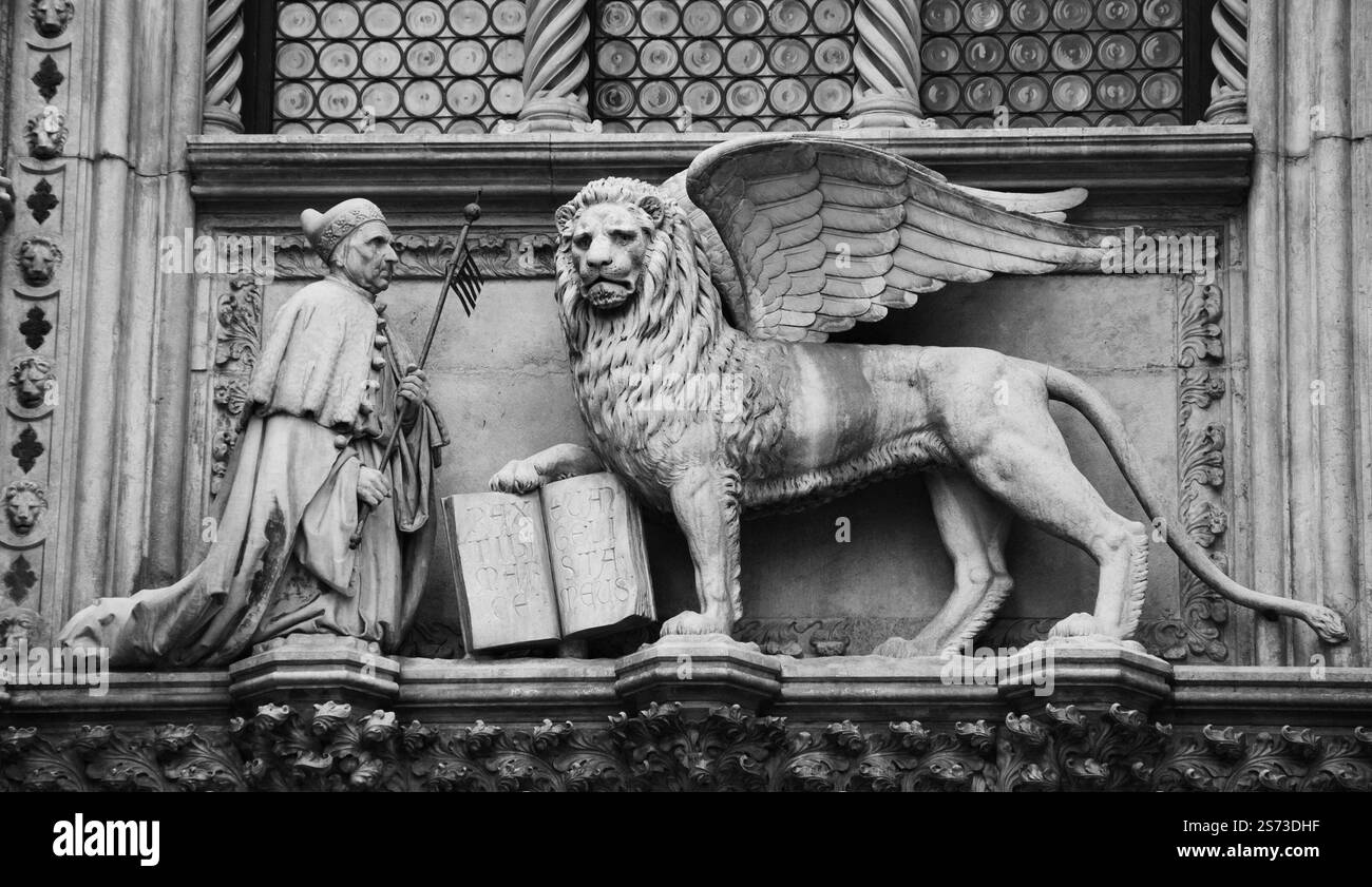 Doge and winged lion (Lion of Saint Mark) holding book on the Gothic ...