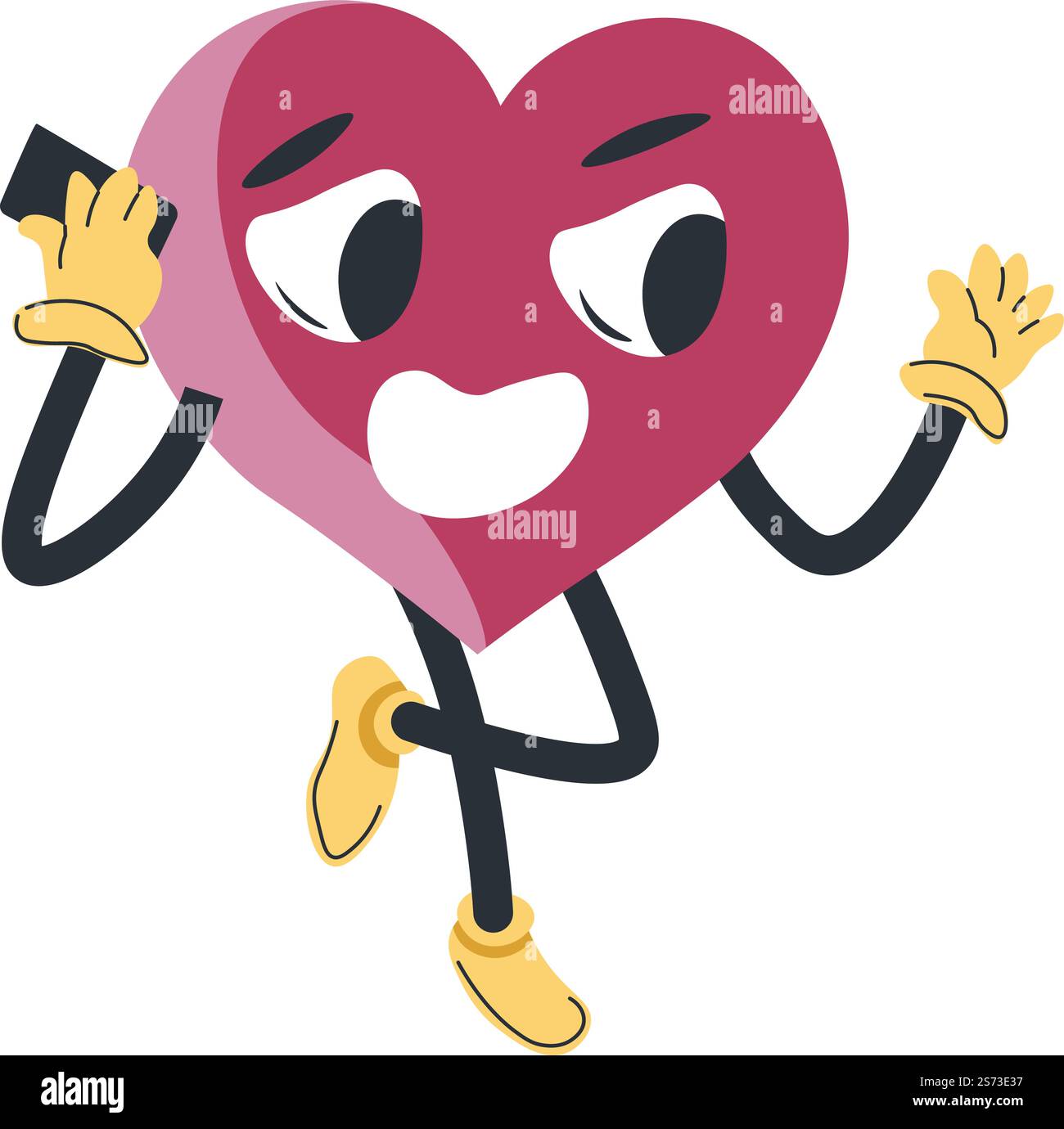 Cheerful heart character talking on cell phone, smiling and ...
