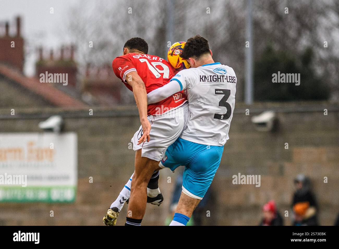 Morecambe FC's Marcus Dackers and Jamie Knight-Lebel of Crewe Alexandra ...