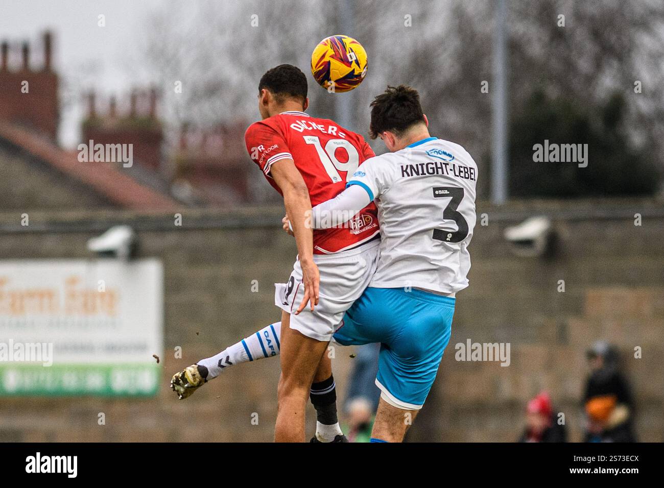 Morecambe FC's Marcus Dackers and Jamie Knight-Lebel of Crewe Alexandra ...