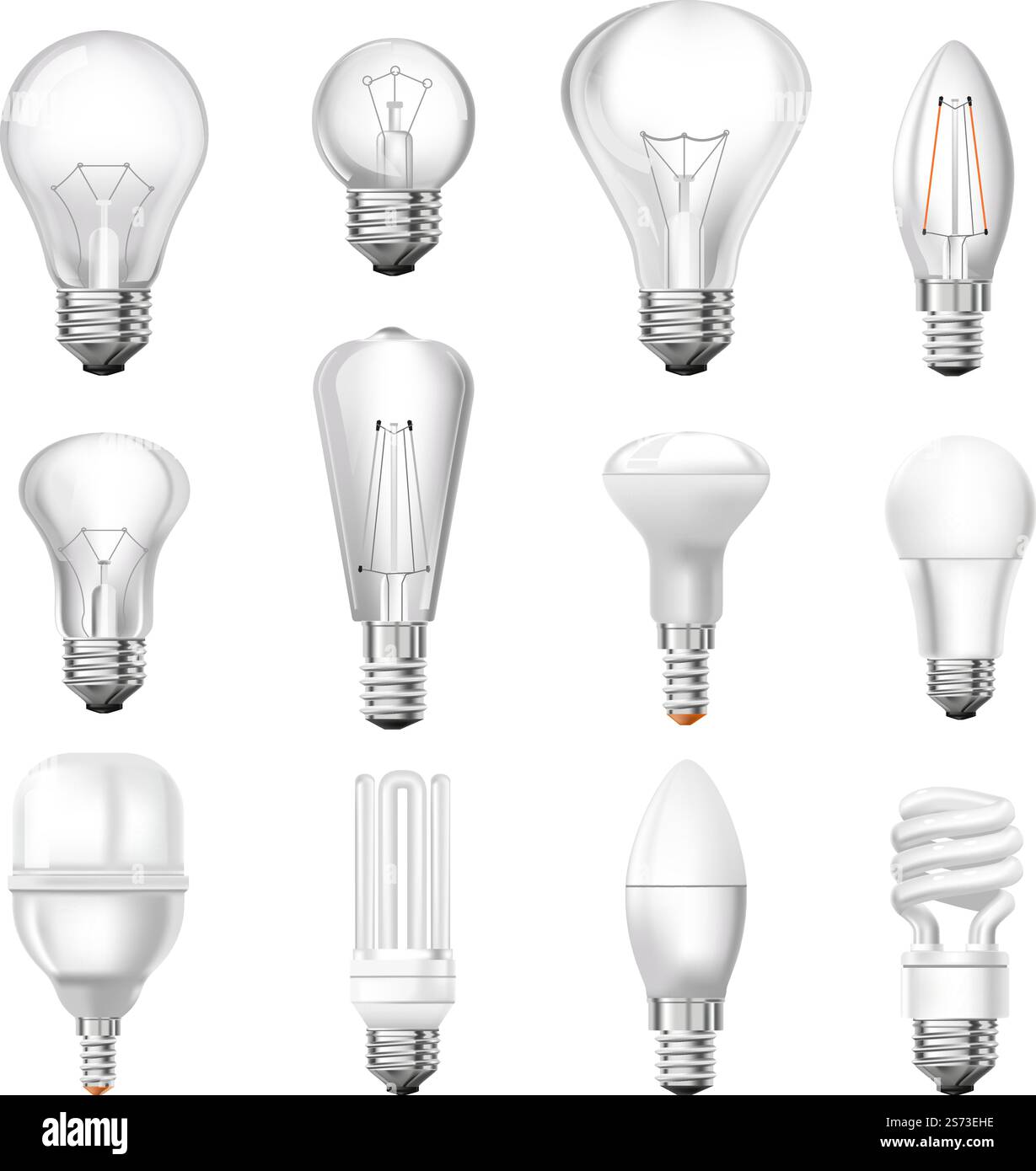 Assortment of light bulbs, variety of lamps, electricity. Types and ...