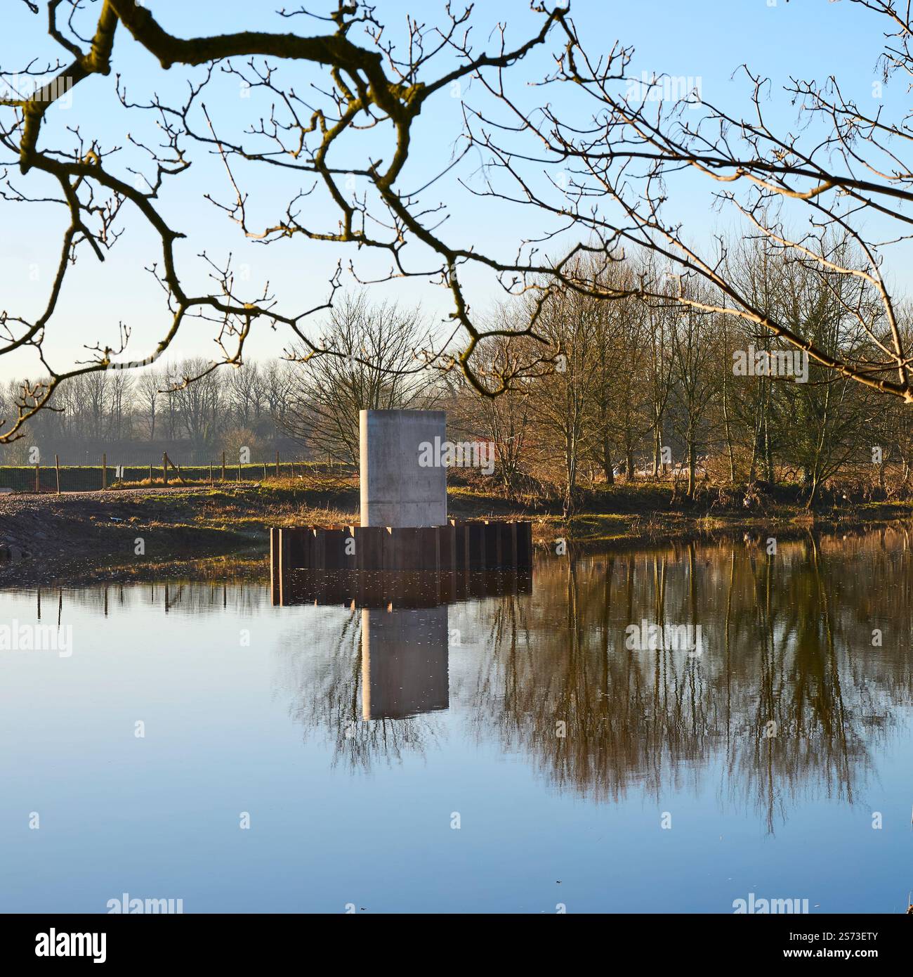 Central column of the new Tram Bridge over the River Ribble Stock Photo ...