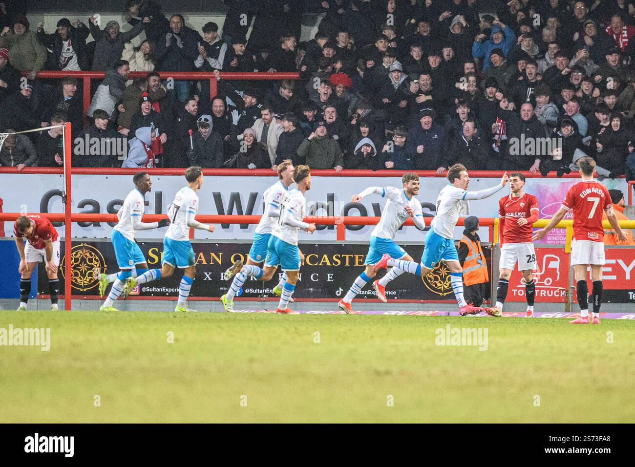 Crewe Alexandra FC players celebrate their goal during the Sky Bet ...