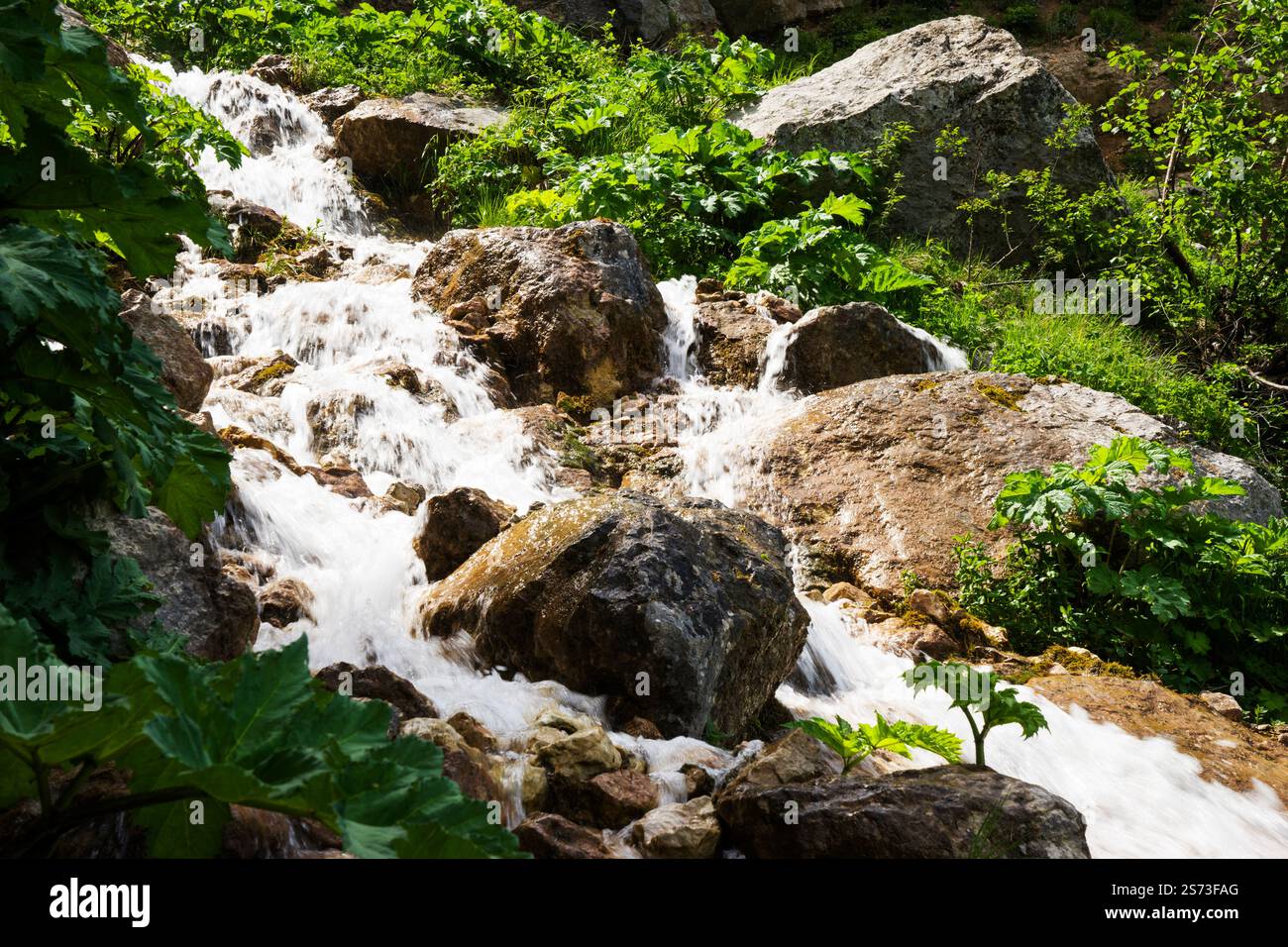 Beautiful waterfall and river in the mountains of the Lesser Caucasus ...