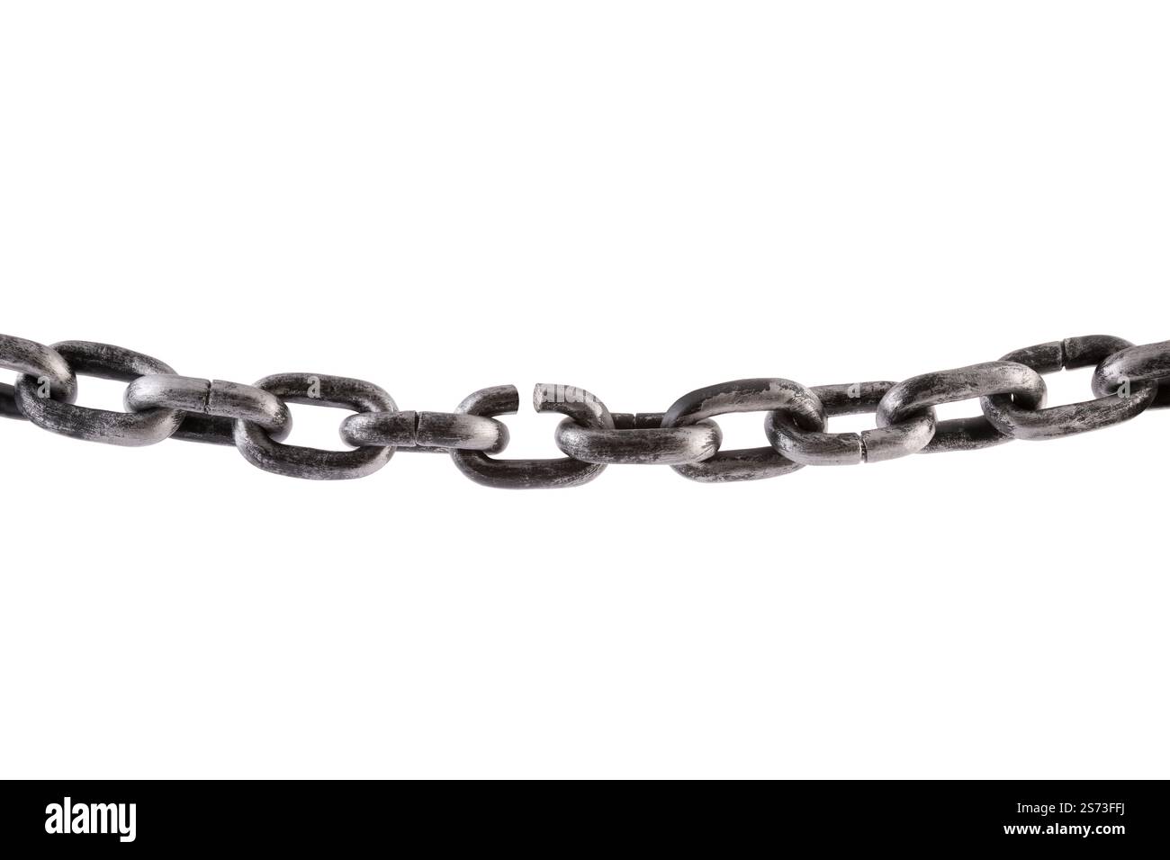 Broken metal chain isolated on white background, concept of freedom ...