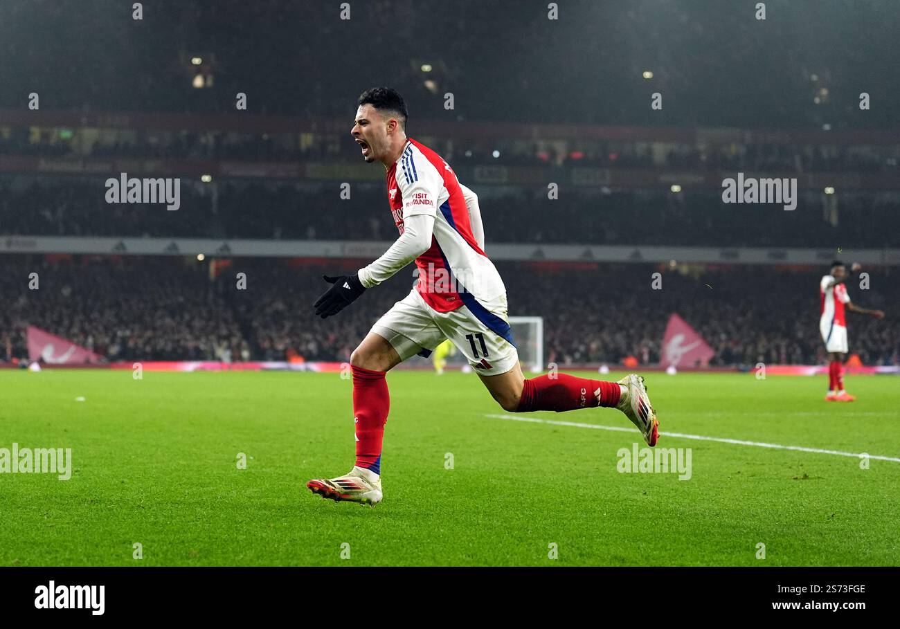 Arsenal's Gabriel Martinelli celebrates scoring their side's first goal ...