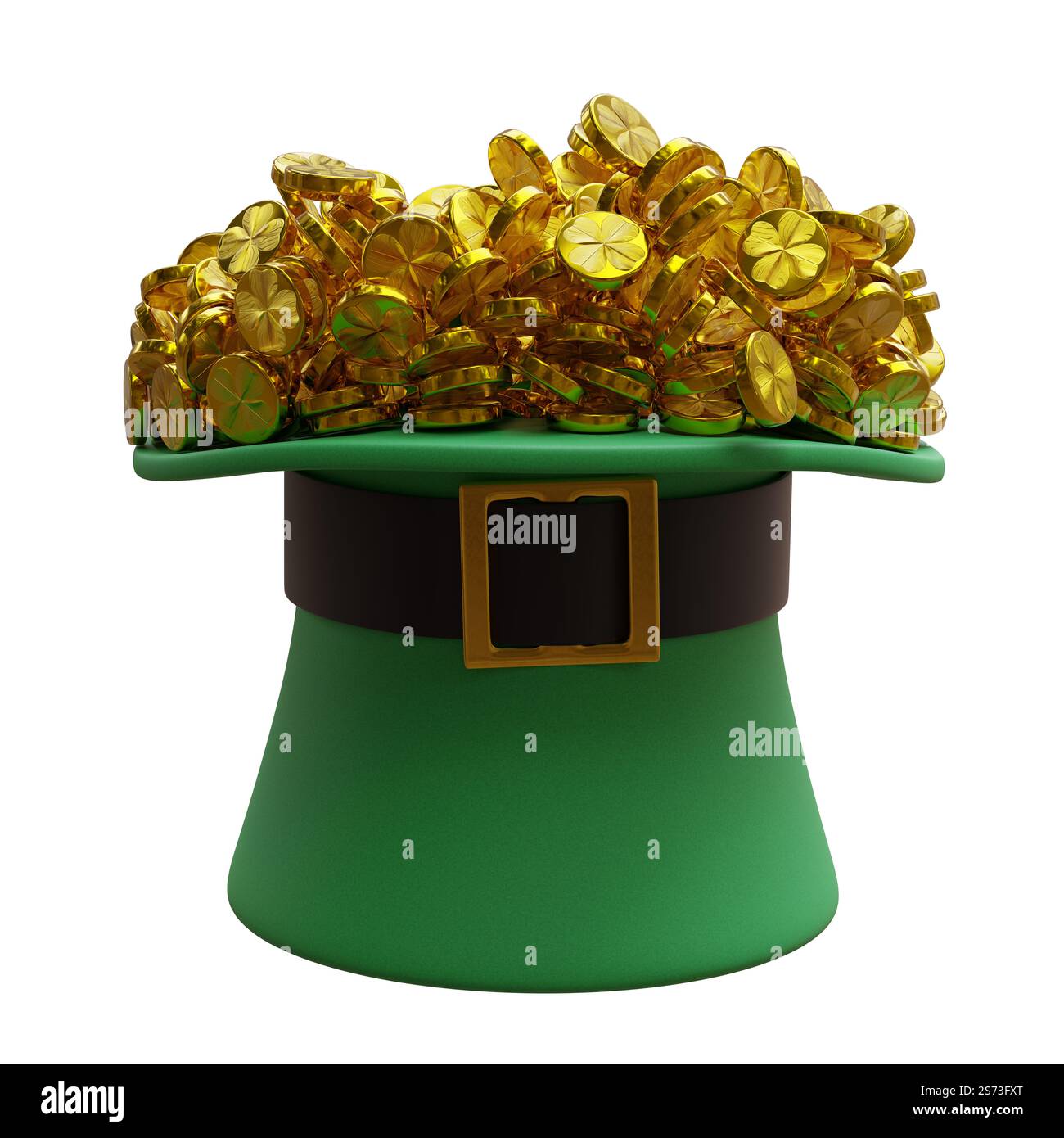 Saint Patrick Day leprechaun hat full of gold coins isolated on white ...