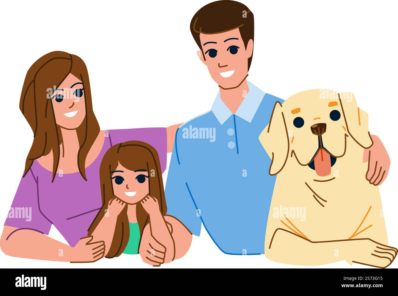 family with dog vector. pet summer, love happy, animal together, cute ...