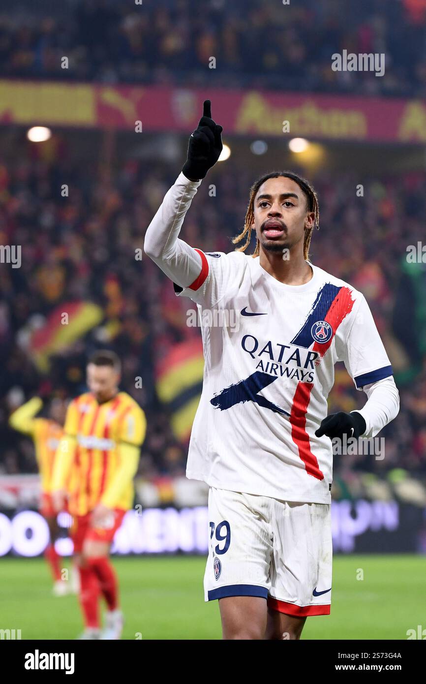 Lens, France. 18th Jan 2025. 29 Bradley BARCOLA (psg) during the Ligue ...