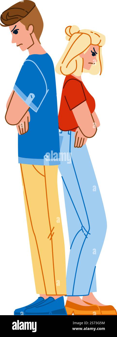 couple back to back vector. man woman, love male, young two together ...