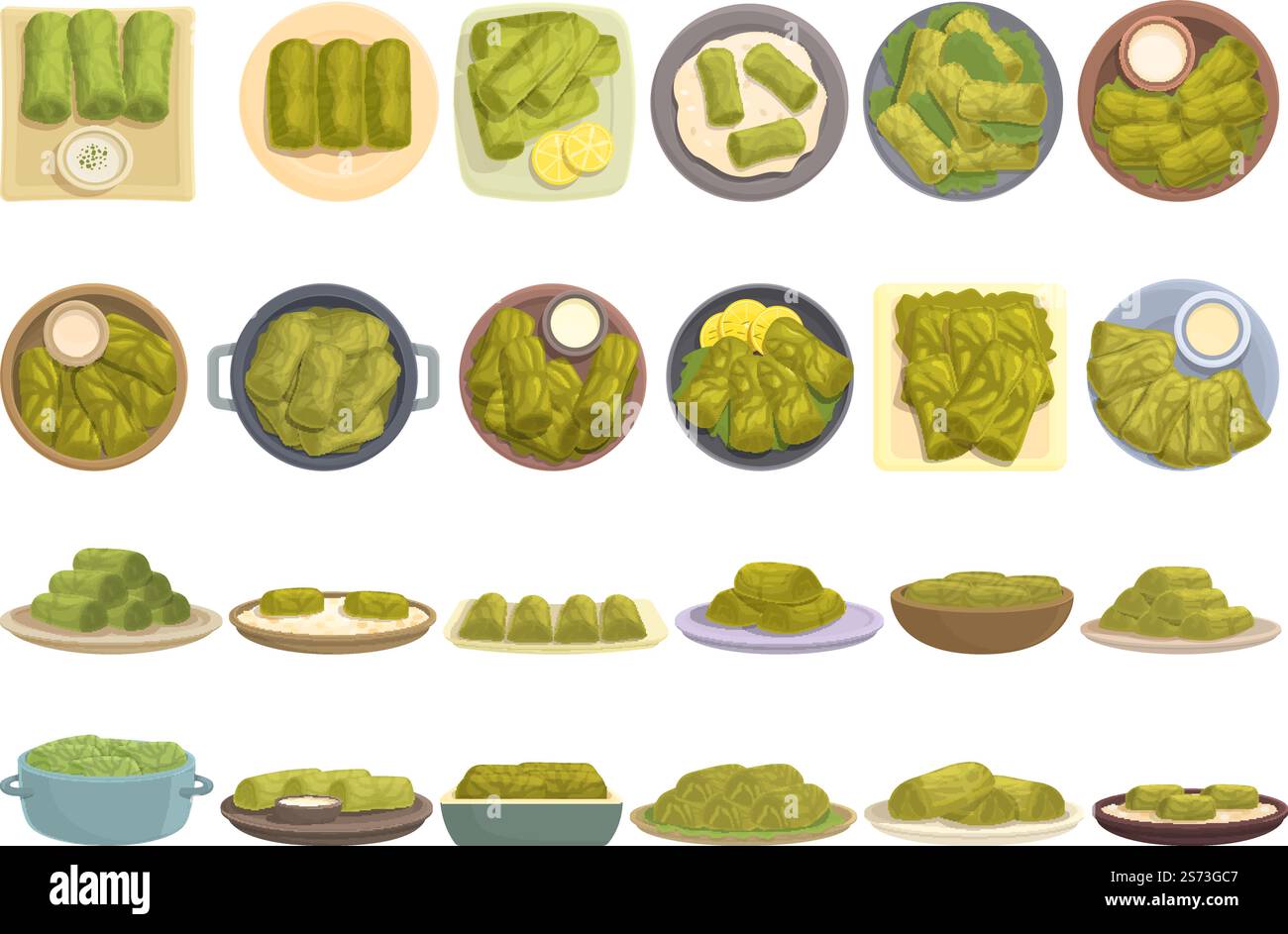 Dolma icons set cartoon vector. Armenia grape. Beef rice. Dolma icons ...