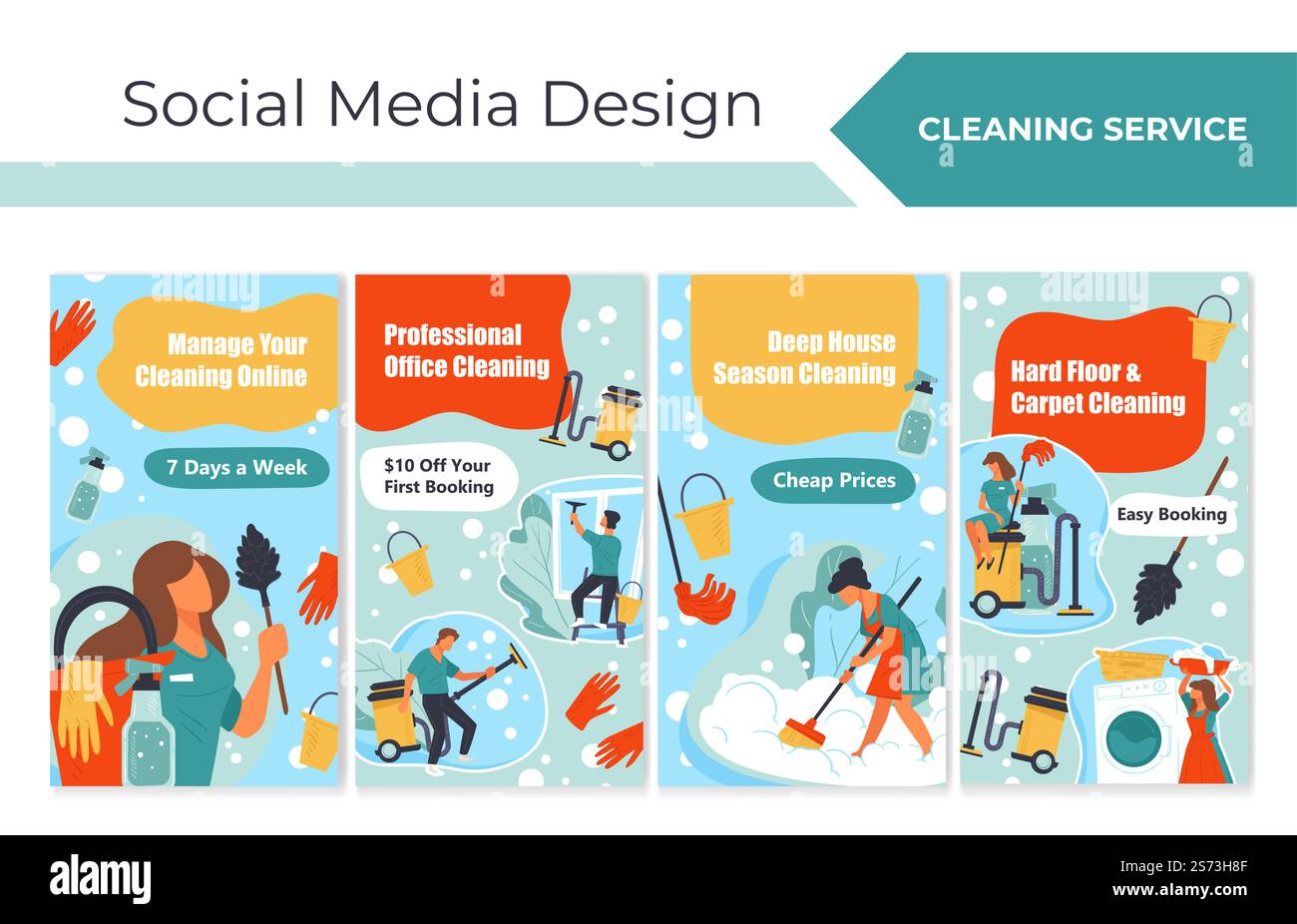 Cleaning service advertising at story banner set. Template social media ...