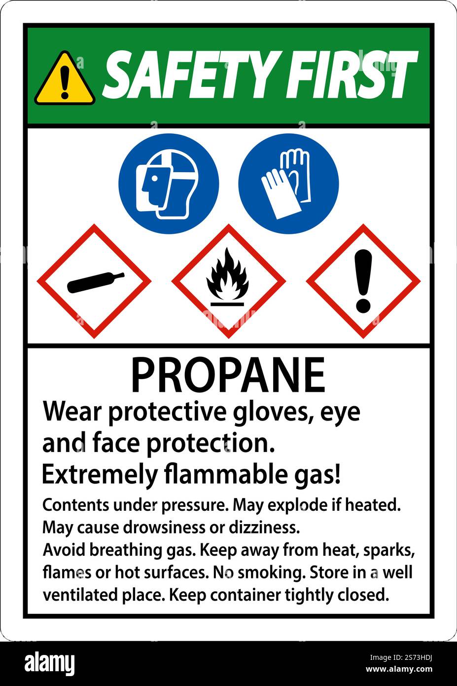 Safety First Propane Flammable Gas PPE GHS Sign Stock Vector Image ...