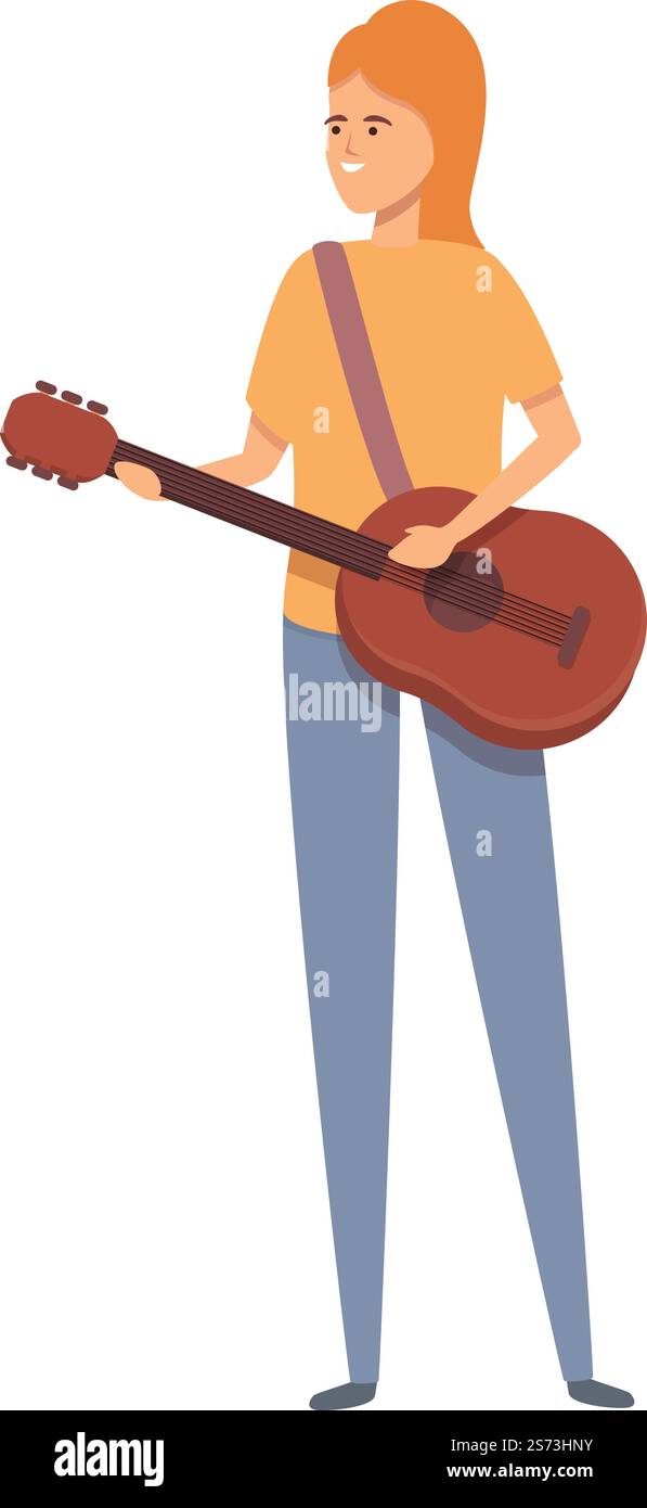Guitar street song icon cartoon vector. Music people. Woman art. Guitar ...